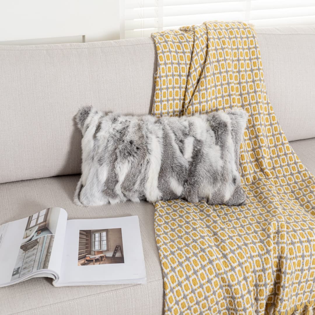 yingda1992 Real Rabbit Fur Pillow Case Cushion Cover Rabbit Fur Throw Decorative Animal Skin Pillowcase Home Living Room (Grey, 30×50cm(12in×20in))