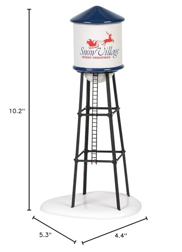 Department 56 Snow Village Accessories Merry Christmas Water Tower Figurine, 10.2 Inch, White