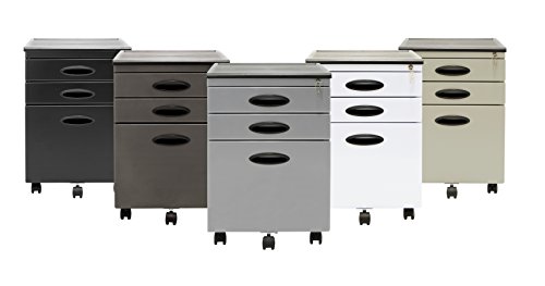 Calico Designs Metal Full Extension, Locking, 3-Drawer Mobile File Cabinet Assembled (Except Casters) for Legal or Letter Files with Supply Organizer Tray in Black