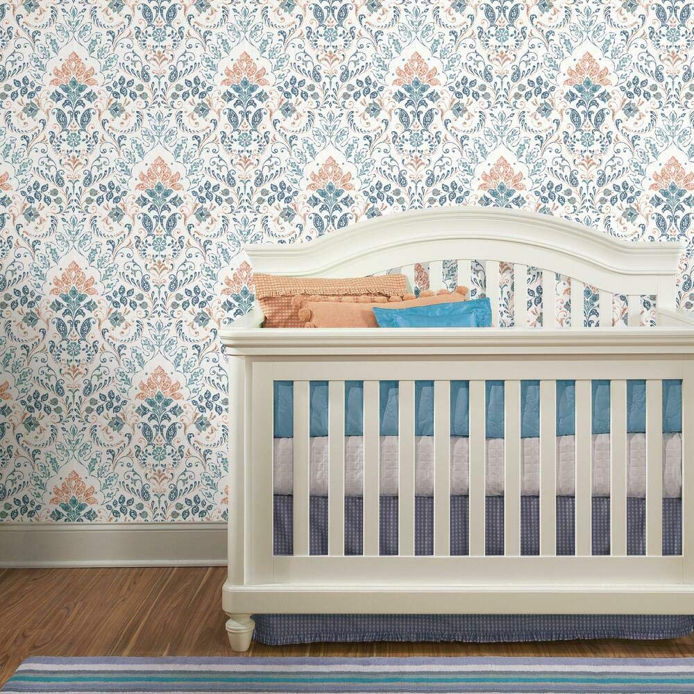 RoomMates RMK11833WP Orange and Blue Persian Damask Peel and Stick Wallpaper