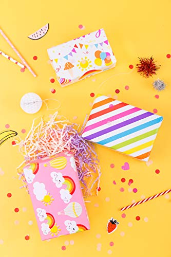 WRAPAHOLIC Birthday Wrapping Paper Roll - Rainbow Pony with Cut Lines for baby shower - 4 Rolls - 30 inch X 120 inch Per Roll