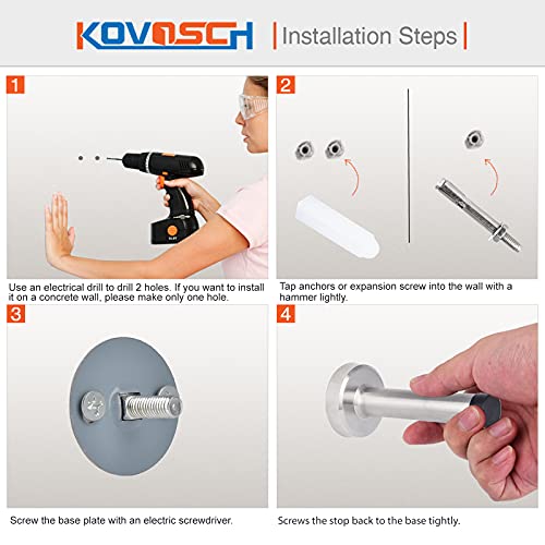 KOVOSCH 2 Pack Door Stoppers, 304 Stainless Steel Door Stop,Modern Heavy Duty Rigid Door Holder with Mute Rubber Bumper Tip and Hardware Screws, Brushed Finish