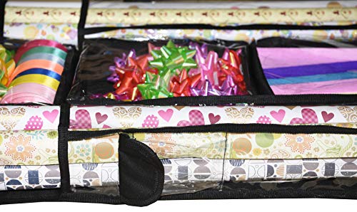 Freegrace Double Sided Hanging Gift Wrap Organizer | Large 16" x 41" Wrapping Paper Rolls Storage Bag | Tearproof & Space Saving Closet Gift Bag Organization Solution (Black)