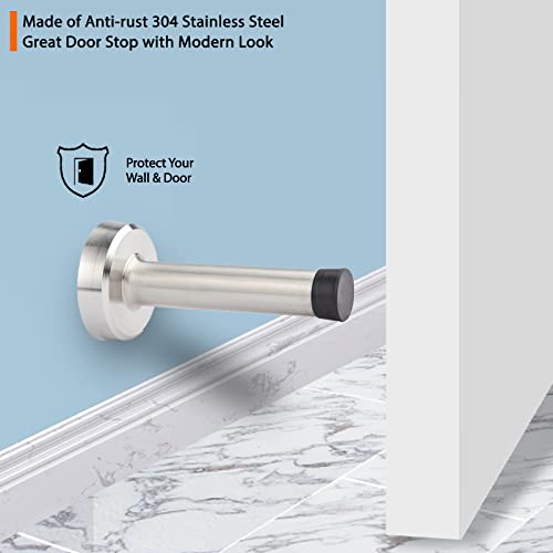 KOVOSCH 2 Pack Door Stoppers, 304 Stainless Steel Door Stop,Modern Heavy Duty Rigid Door Holder with Mute Rubber Bumper Tip and Hardware Screws, Brushed Finish