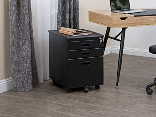 Calico Designs Metal Full Extension, Locking, 3-Drawer Mobile File Cabinet Assembled (Except Casters) for Legal or Letter Files with Supply Organizer Tray in Black