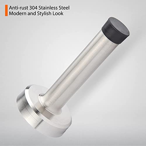 KOVOSCH 2 Pack Door Stoppers, 304 Stainless Steel Door Stop,Modern Heavy Duty Rigid Door Holder with Mute Rubber Bumper Tip and Hardware Screws, Brushed Finish