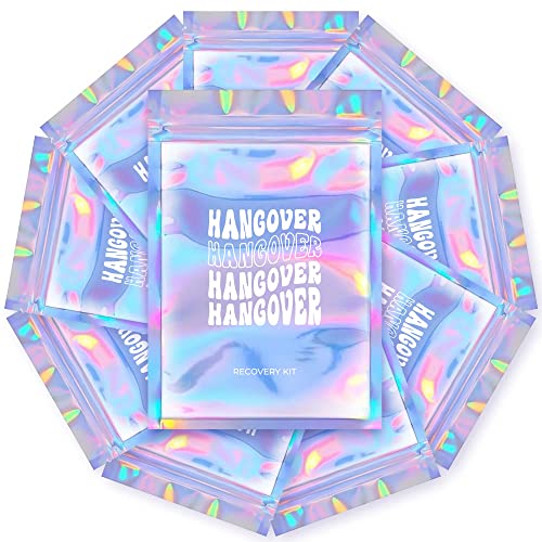 HOUSE OF PARTY Hangover Recovery Kit Bags - (4"x6") 10pcs Bachelorette Wedding Hangover Kit Supplies Hangover Gift Bags Printed Holographic Bags