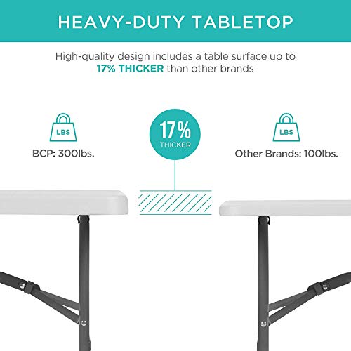 New Home Era Folding Table - Foldable Heavy Duty Plastic Table for Indoor & Outdoor Parties, Picnic, Camping, Wedding, BBQ Catering, Garden Dining - Fold-in-Half Portable Utility Table - White - 4ft