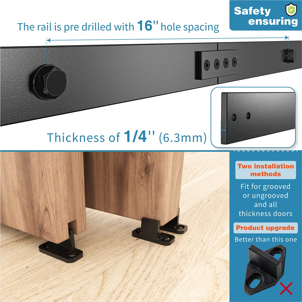 ZEKOO 6.6FT Single Track Bypass Sliding Barn Door Hardware Kit for Double Doors, Bypass Barn Door Track Kit, Low Ceiling, Smoothly Quietly, Easy to Install