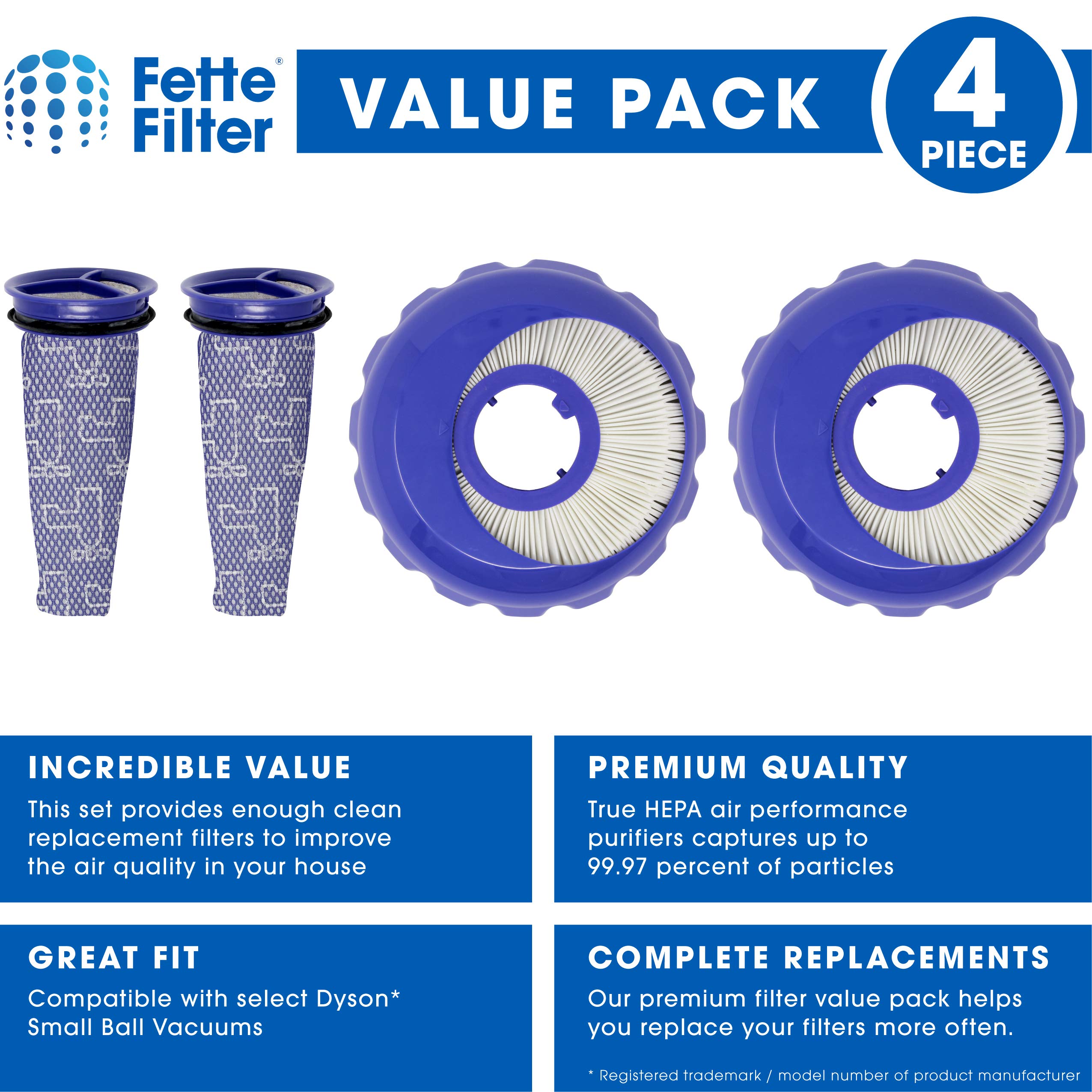 Fette Filter - Vacuum Filter Set Compatible with Dyson Small Ball UP15, Small Ball Multi Floor & Small Ball Pro. Compare to Part # 966444-02 & 967276-01 - Pack of 2