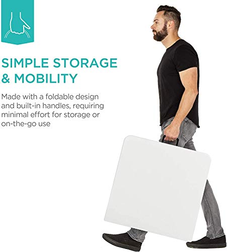 New Home Era Folding Table - Foldable Heavy Duty Plastic Table for Indoor & Outdoor Parties, Picnic, Camping, Wedding, BBQ Catering, Garden Dining - Fold-in-Half Portable Utility Table - White - 4ft