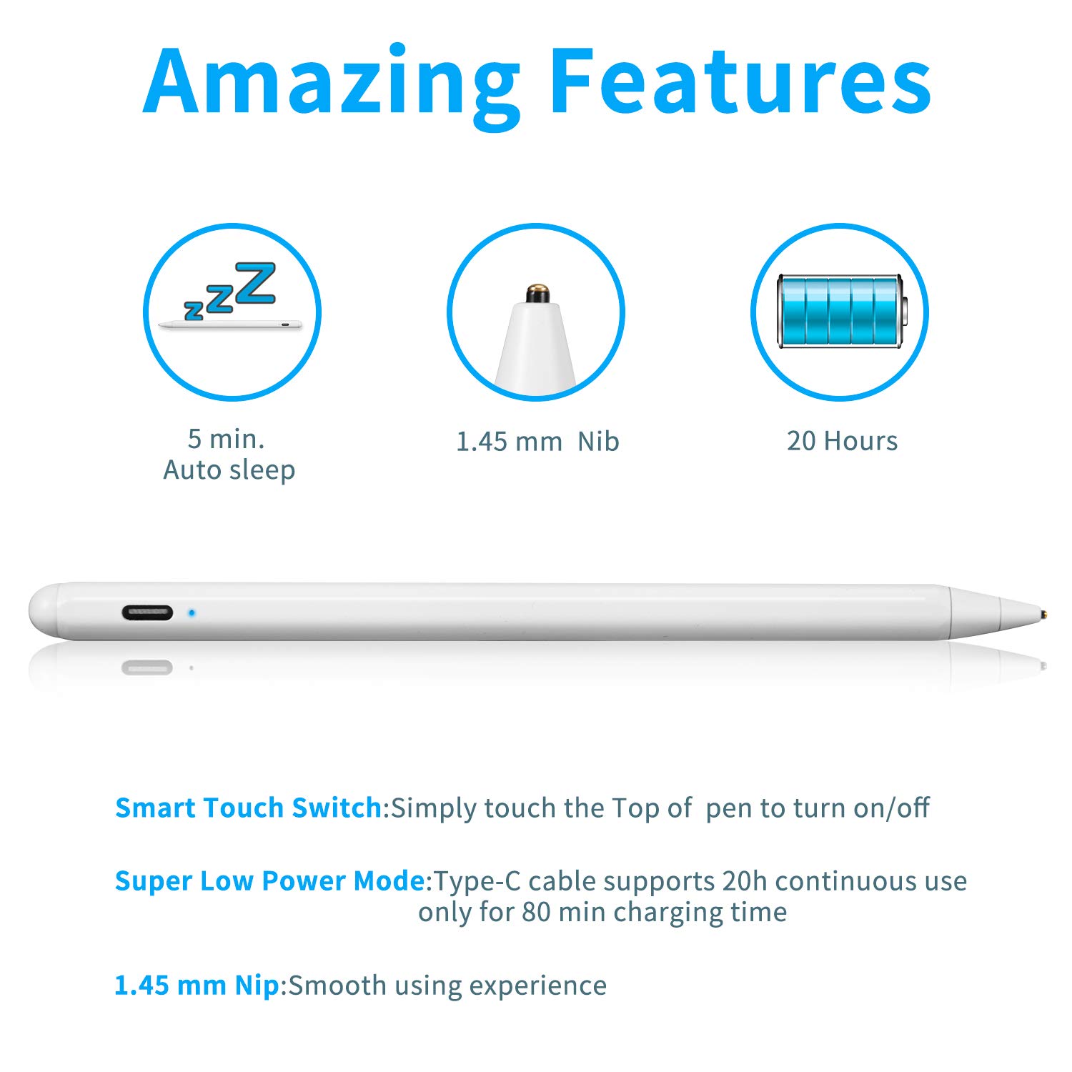 Acer Chromebook Spin 15 Stylus Pen, Active Stylist Pen for Acer Chromebook Spin 15 2-in-1 Convertible Digital Capacitive Pens High Precision with Ultra Fine Tip,Touch-Control and Rechargeable,White