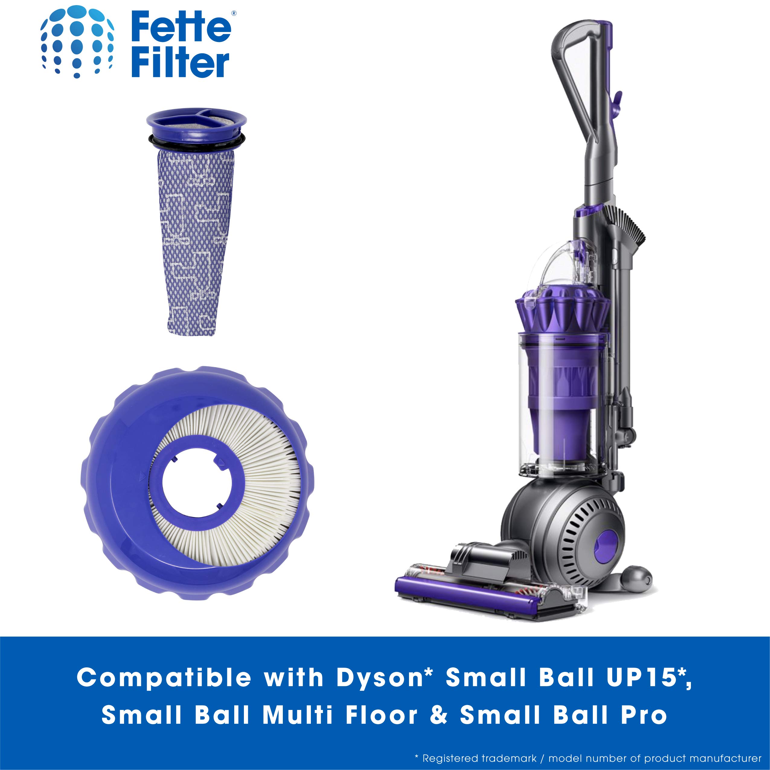 Fette Filter - Vacuum Filter Set Compatible with Dyson Small Ball UP15, Small Ball Multi Floor & Small Ball Pro. Compare to Part # 966444-02 & 967276-01 - Pack of 2