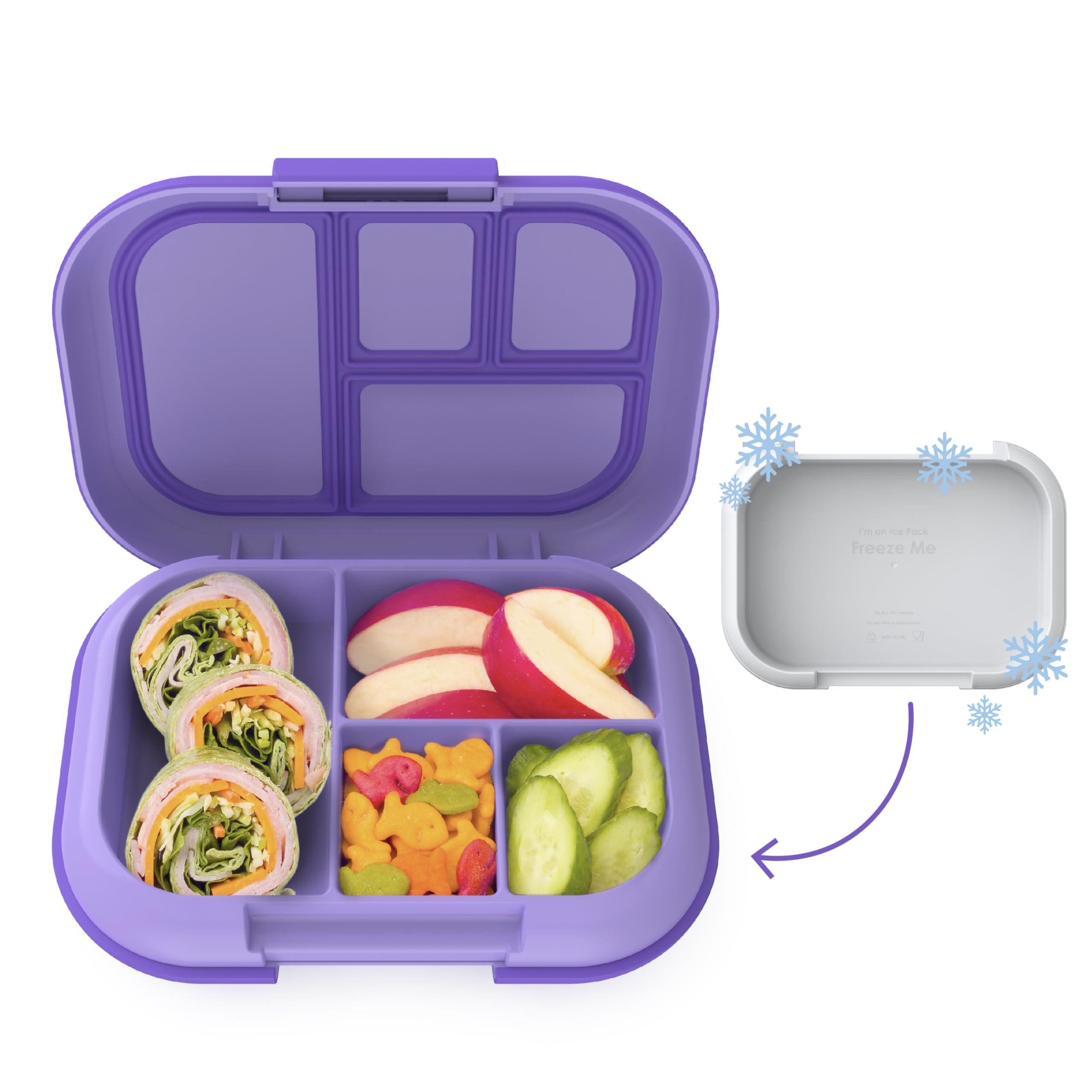 Bentgo Kids Chill Leak-Proof Lunch Box - Included Reusable Ice Pack Keeps Food Cold; 4-Compartment Bento Lunch Container; Microwave/Dishwasher Safe; 2 Year Manufacturer's Warranty (Purple)
