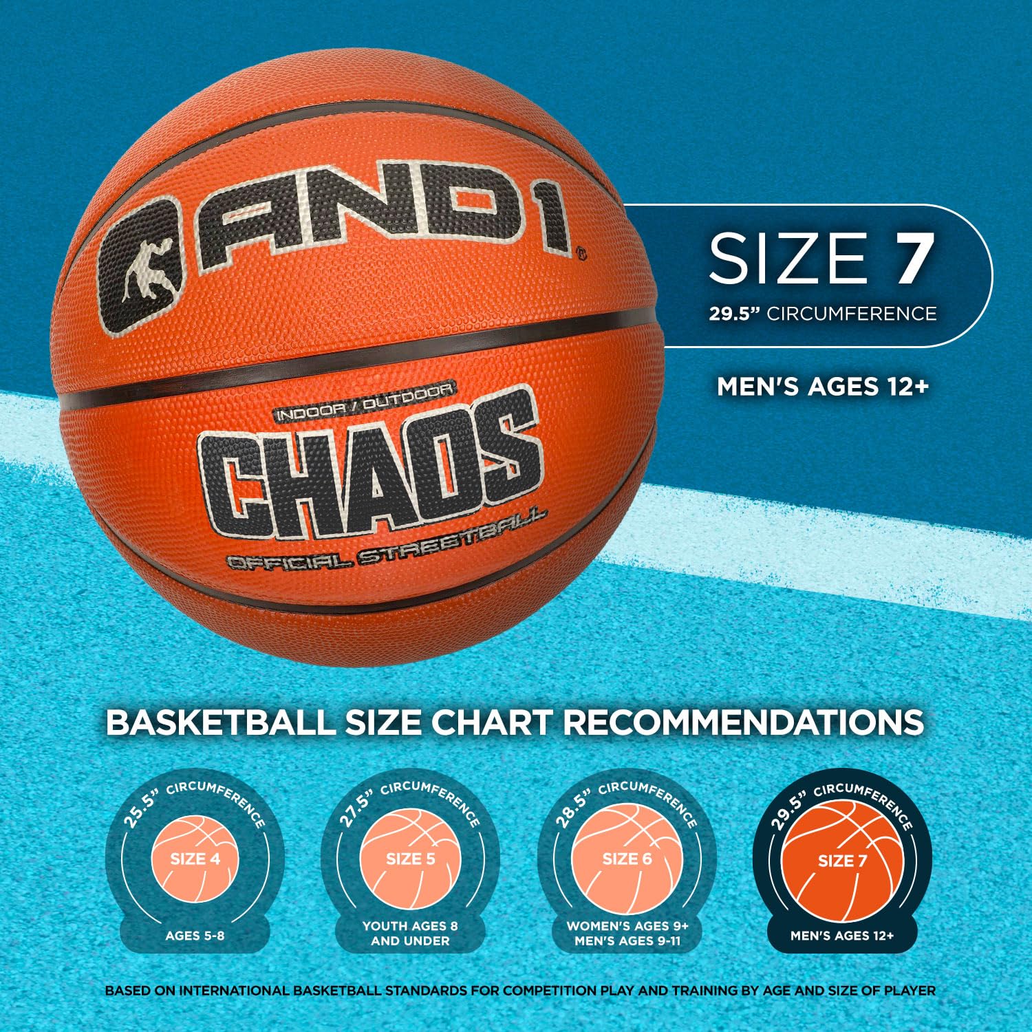 AND1 Chaos Rubber Basketball: (Deflated w/Pump Included), Official Regulation Size