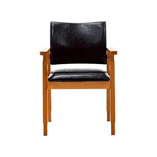 DAGONHIL Modern Walnut Dining Arm Chair Accent Chair Armrests Wooden Chair with Leather Cushion Backrest for Kitchen Dining Room(Pack 1)