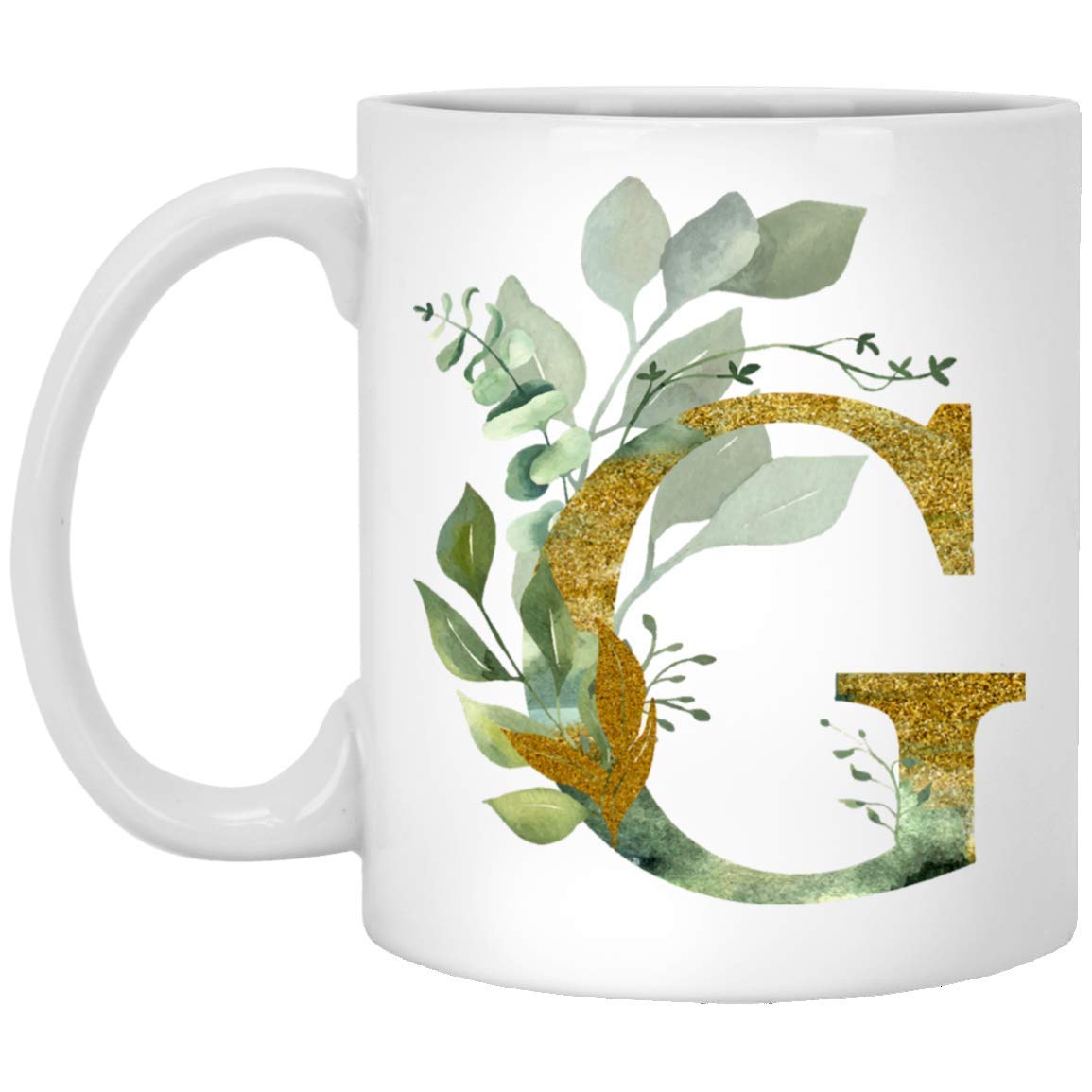 Alpha/G Graphic G Coffee Mug - Alphabet Monogram - Gold Shimmer Floral Tea Hot Chocolate Cup For Her Birthday Christmas Mothers Day 11oz