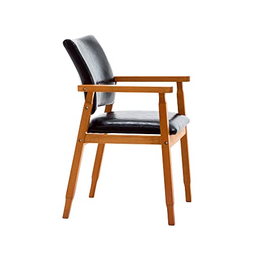 DAGONHIL Modern Walnut Dining Arm Chair Accent Chair Armrests Wooden Chair with Leather Cushion Backrest for Kitchen Dining Room(Pack 1)