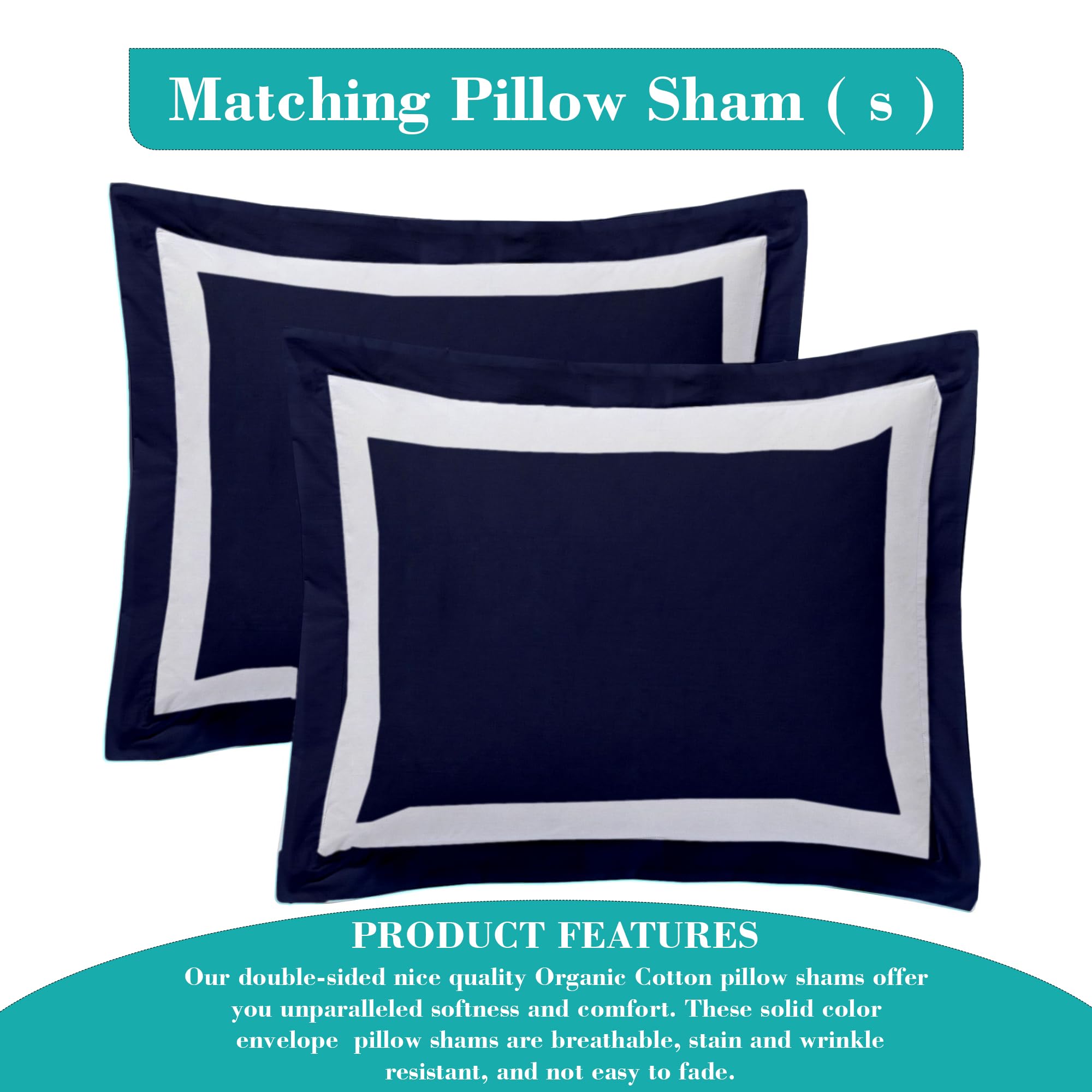 Saferay Green Hotel Luxury 3pc Two Tone Duvet Cover Set-850 Thread Count 100% Organic Cotton Premium Bedding Collection Queen Size 90 x 90 Inches Machine Washable (White & Navy Blue)