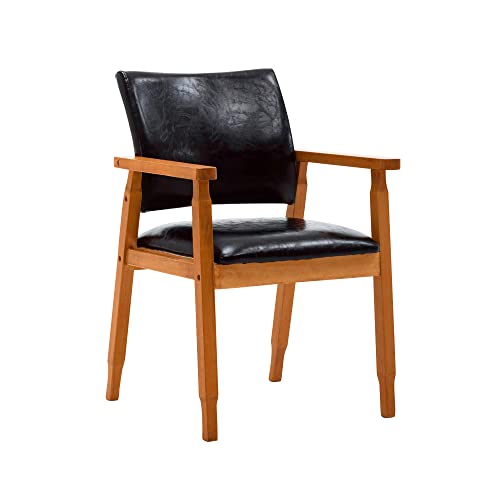 DAGONHIL Modern Walnut Dining Arm Chair Accent Chair Armrests Wooden Chair with Leather Cushion Backrest for Kitchen Dining Room(Pack 1)