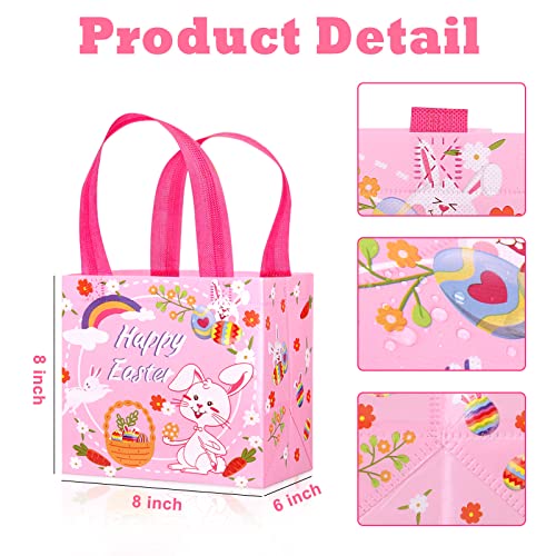 AOKE 8PCS Easter Gift Bags, Easter Reusable Non-Woven Bags with Handle, Easter Bunny Tote Bags Candy Egg Hunt Bags for Easter Party Favors, 4 Colors