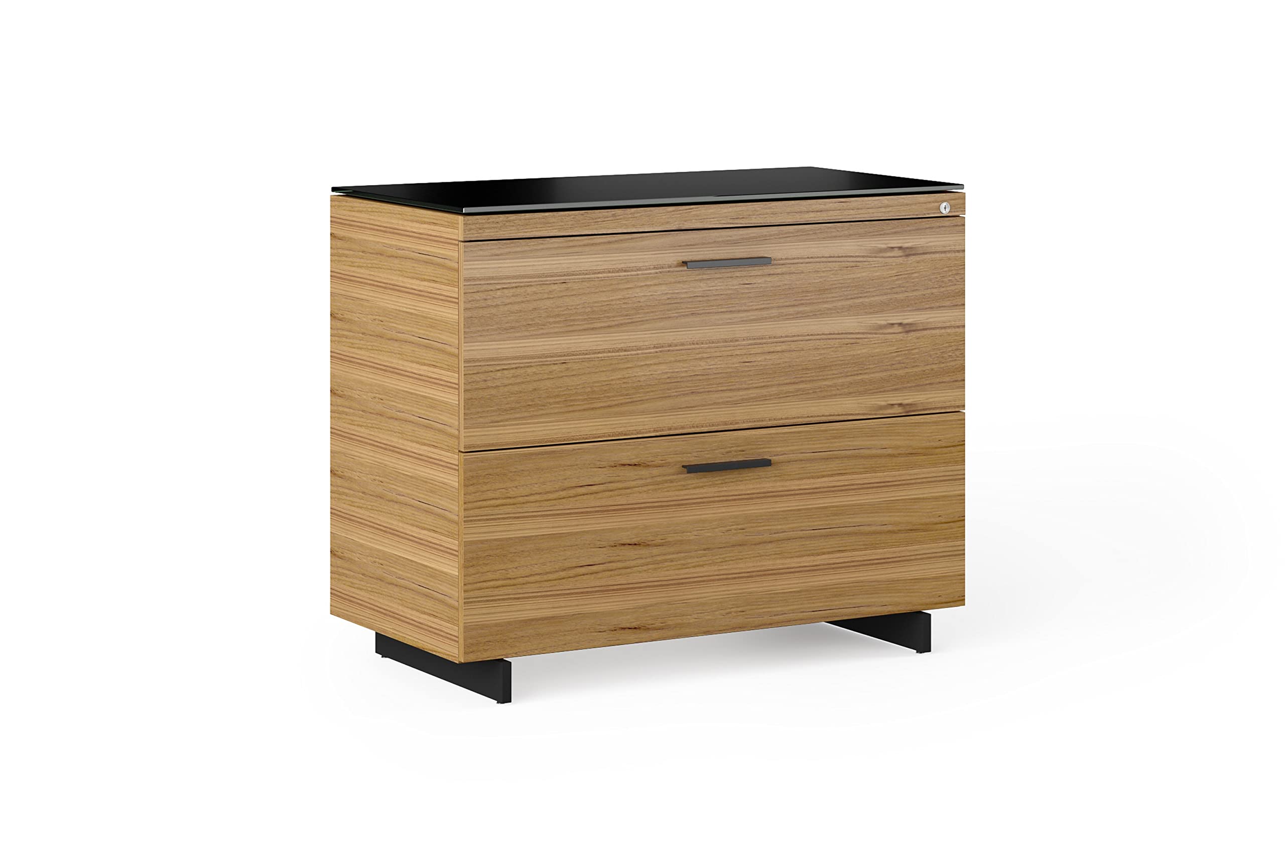 BDI Furniture Sequel 20 6116-35'' Locking Lateral 2-Drawer File Cabinet for Home or Office with Letter or Legal-Sized File Drawer, Satin-Etched Tempered Glass Top, Natural Walnut