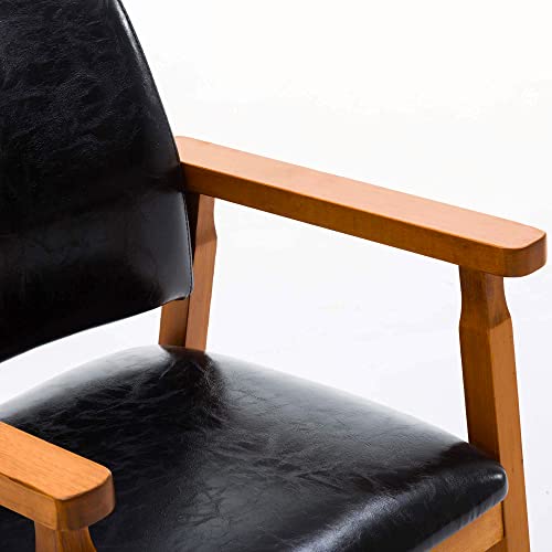 DAGONHIL Modern Walnut Dining Arm Chair Accent Chair Armrests Wooden Chair with Leather Cushion Backrest for Kitchen Dining Room(Pack 1)