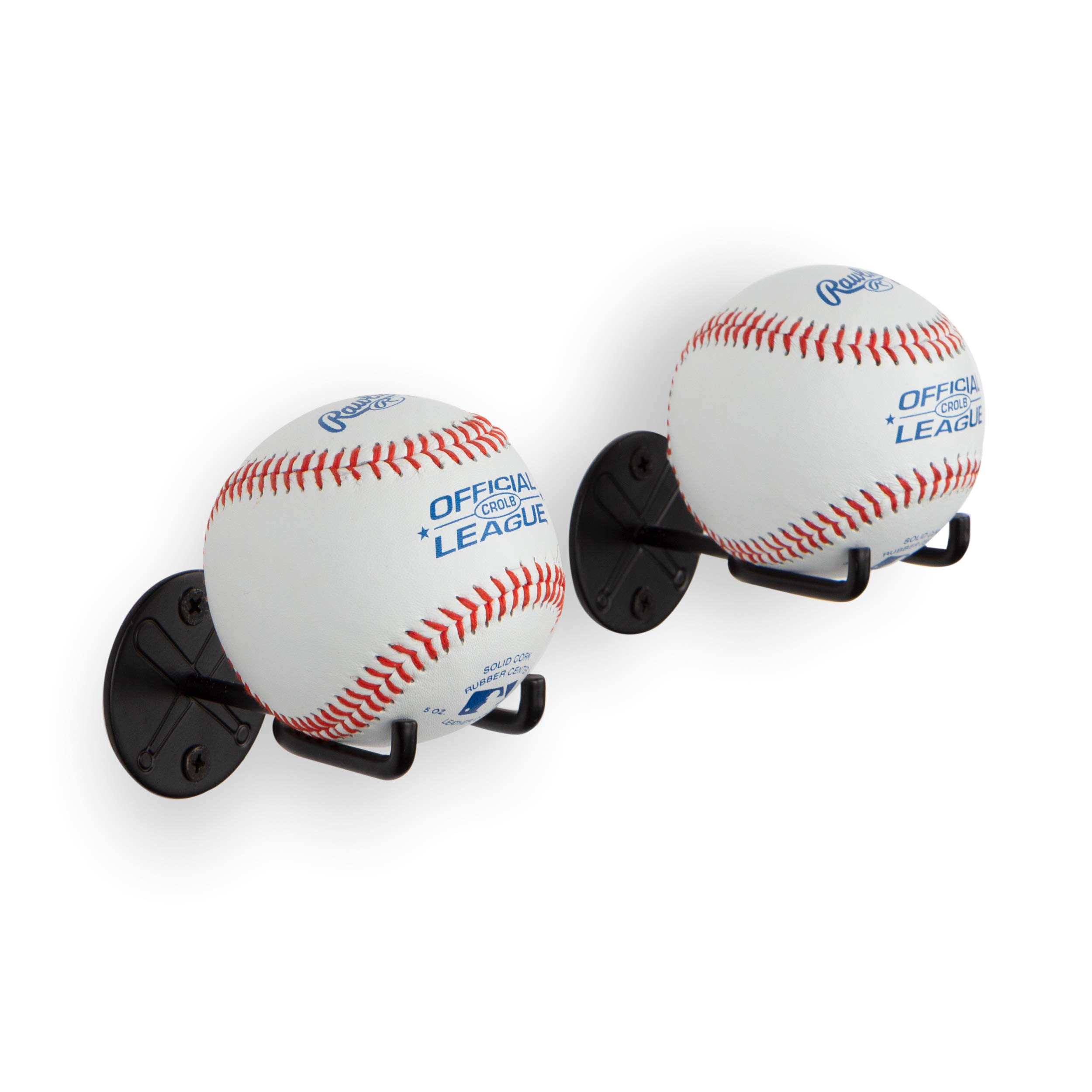 Wallniture Sporta Baseball Holder, Baseball Bat Wall Mount Display Stand for Man Cave Decor, Sports Memorabilia Ball Storage Rack Set of 2 Black