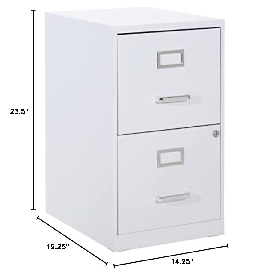 OSP Home Furnishings 2 Drawer Locking Metal File Cabinet, White