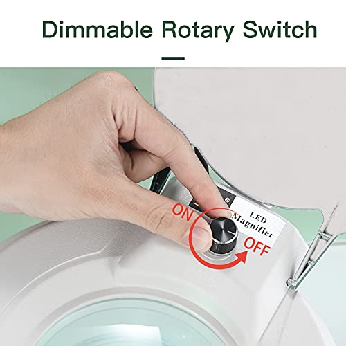 Gynnx Magnifying Lamp with Clamp,Dimmable 10X Magnifier, LED 4200 Lumens,5 Inches Magnifier Glass, Adjustable Stainless Steel Lamp Arm for Reading,Craft,Knitting,Desktop Office Workbench MY2(White)