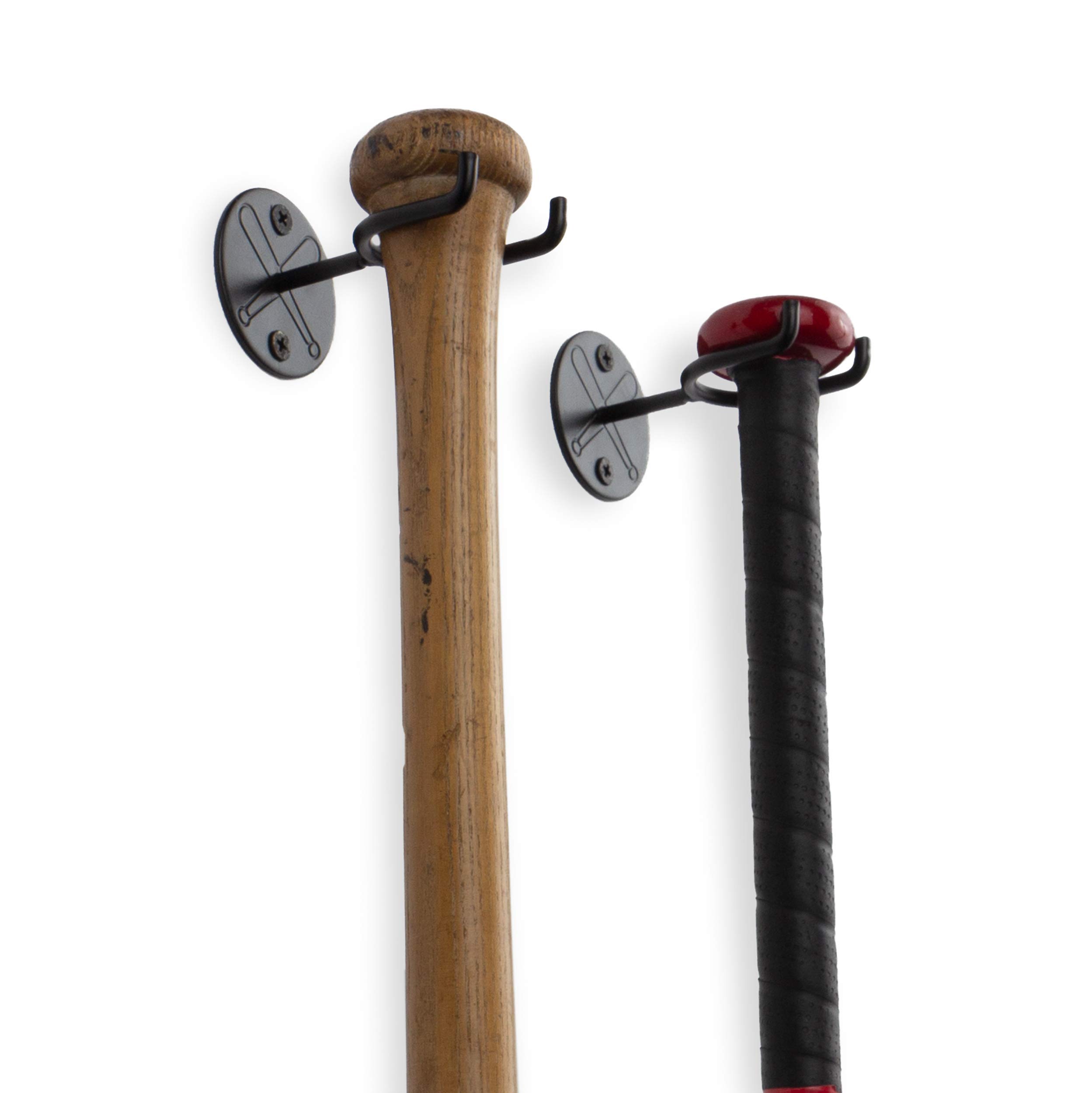 Wallniture Sporta Baseball Holder, Baseball Bat Wall Mount Display Stand for Man Cave Decor, Sports Memorabilia Ball Storage Rack Set of 2 Black