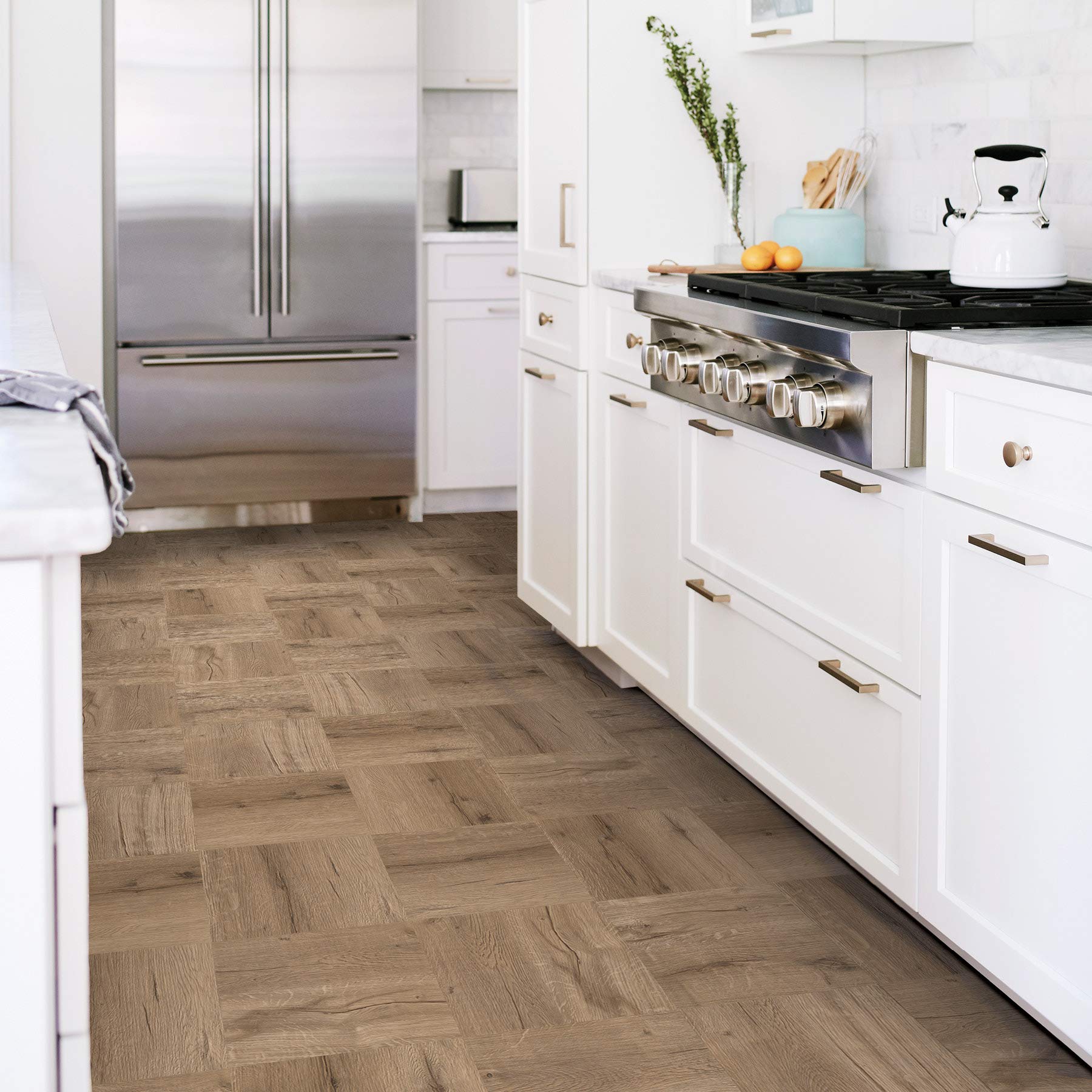 FloorPops FP3319 Pickling Peel & Stick Floor Tiles, Brown