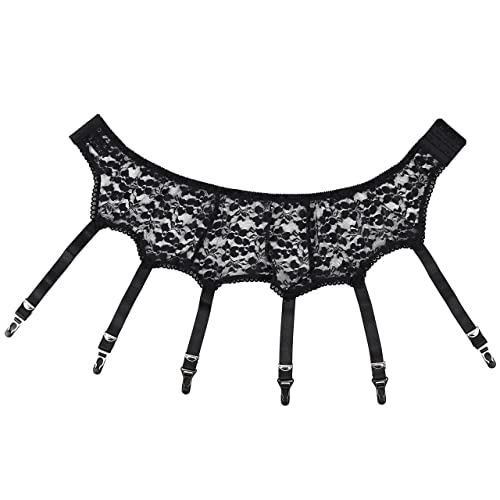 PERAMBRY Women's lace sexy garter belt stockings garter belt mesh suspenders (garter belt only sold)（Lace black xl）