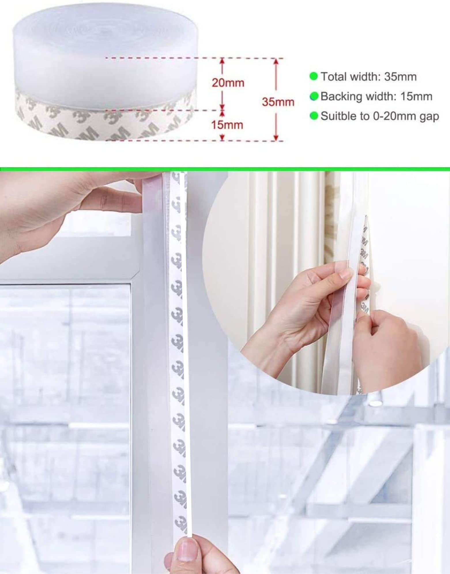 Updated Weather Stripping Door Seal, Door Draft Stopper Silicone Seal Strip for House and Glass Shower Doors for Windows Gaps of Collision and Side, Window Insulation for Winter