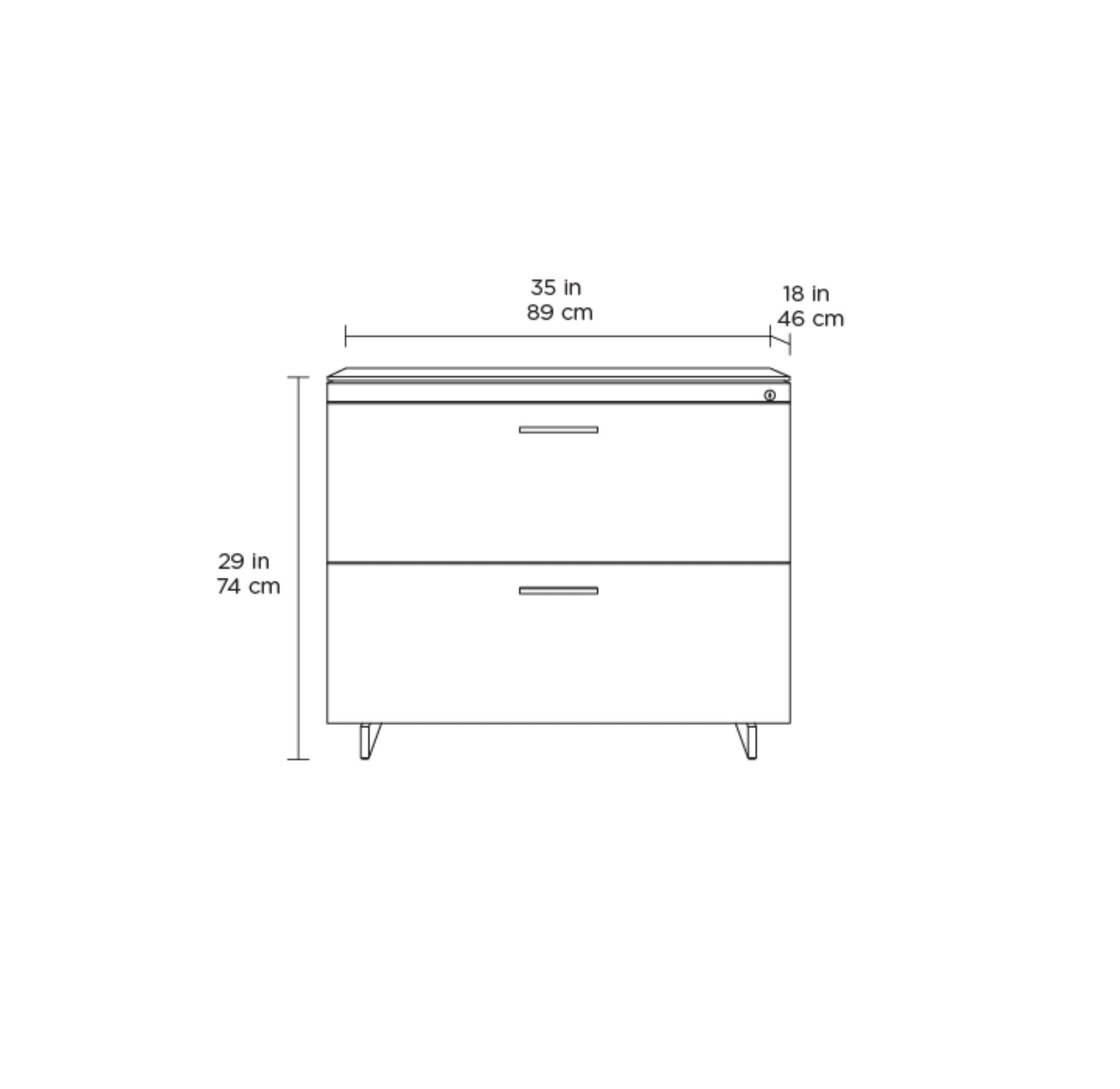 BDI Furniture Sequel 20 6116-35'' Locking Lateral 2-Drawer File Cabinet for Home or Office with Letter or Legal-Sized File Drawer, Satin-Etched Tempered Glass Top, Natural Walnut