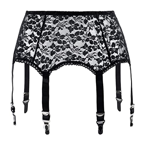 PERAMBRY Women's lace sexy garter belt stockings garter belt mesh suspenders (garter belt only sold)(Lace black xl)