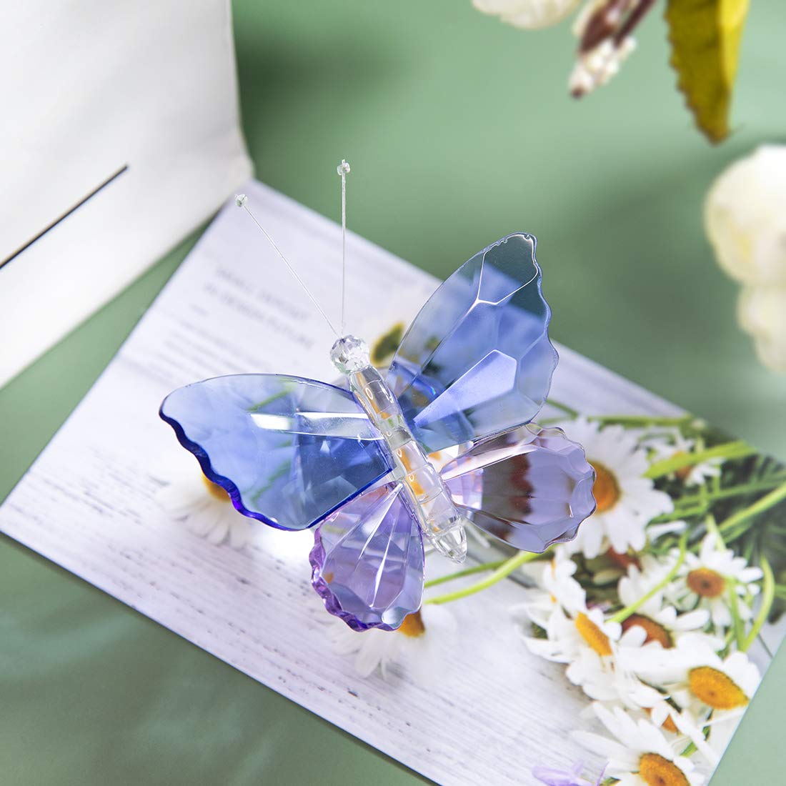 H&D HYALINE & DORA Crystal Cut Butterfly Animal Ornament Decoration for Office Table Home Bedroom