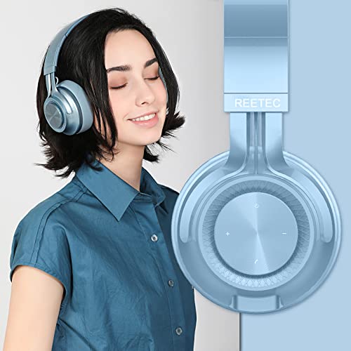 REETEC Wireless Bluetooth Headphones Over-Ear - [40 Hrs Playing Time, Soft Protein Earpads] Foldable HiFi Stereo Wireless Headphones with Microphone, Deep Bass Headset for Phone, PC, iPad - Blue