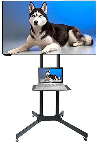 Husky Mounts Mobile TV Stand with Wheels Heavy Duty Universal Rolling TV Cart Fits Most 32” – 70” LED LCD TVs with Shelf and Mount Max Load 132 LBS Load Capacity TV Trolley