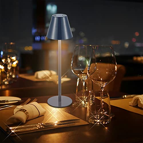 LEDLUX Cordless LED Table Lamp, Rechargeable Desk Lamp, Wireless Small Night Light, Metal Modern Desk Light, Stepless Dimming, Touch Switch, for Bedroom/Coffee Table/Restaurant/Garden(Blue,1 Pack)