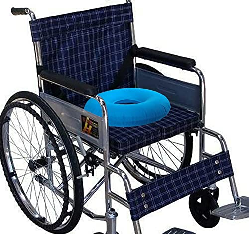 2 Pack Donut Pillow for Tailbone Pain, Hemorrhoid Seat Cushion, Inflatable Donut Cushion Seat with A Pump, Round Wheelchairs Seat Cushion for Home, Car or Office Chair (15" Light Blue & Brown)