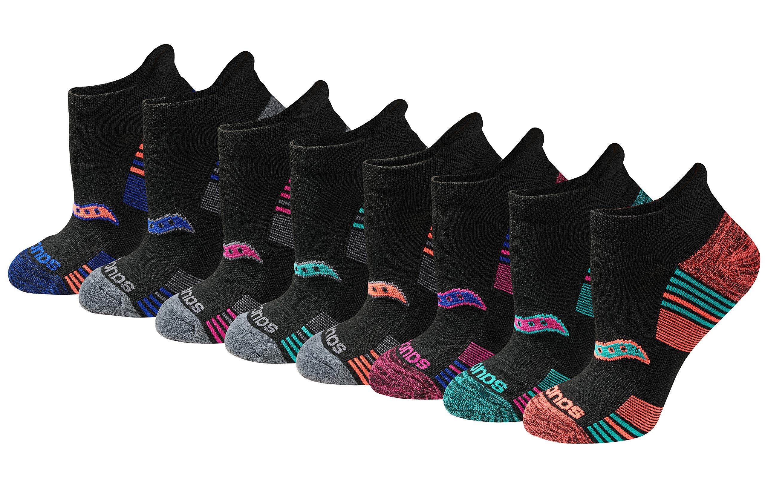 Saucony Women's RunDry Performance Heel Tab Athletic Socks, Available in S-L (8, 16, 24, Assorted Darks (8 Pairs), Large