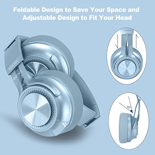 REETEC Wireless Bluetooth Headphones Over-Ear - [40 Hrs Playing Time, Soft Protein Earpads] Foldable HiFi Stereo Wireless Headphones with Microphone, Deep Bass Headset for Phone, PC, iPad - Blue
