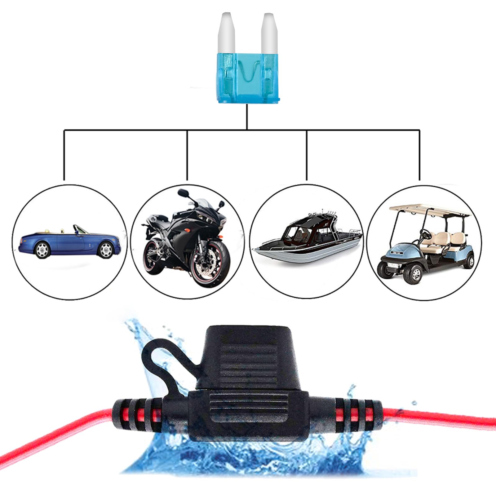 MuHize 120 Pcs Car Fuses & Tap Adapter, Upgraded ATM Assorted Blade Fuses with Inline 16 AWG Gauge Holder, Replacement for Automotive Us