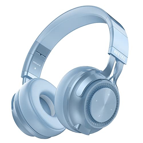 REETEC Wireless Bluetooth Headphones Over-Ear - [40 Hrs Playing Time, Soft Protein Earpads] Foldable HiFi Stereo Wireless Headphones with Microphone, Deep Bass Headset for Phone, PC, iPad - Blue