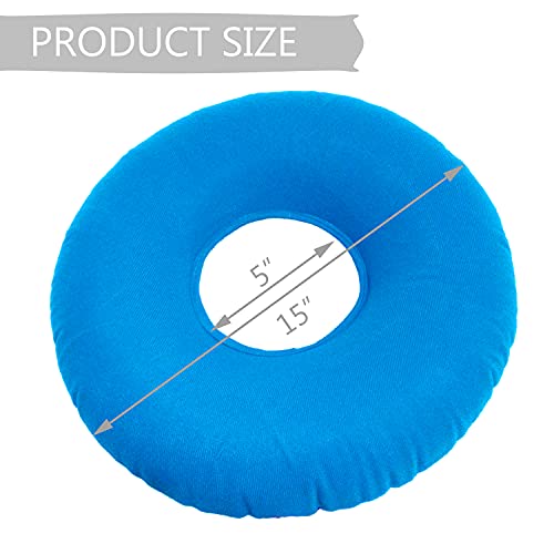 2 Pack Donut Pillow for Tailbone Pain, Hemorrhoid Seat Cushion, Inflatable Donut Cushion Seat with A Pump, Round Wheelchairs Seat Cushion for Home, Car or Office Chair (15" Light Blue & Brown)