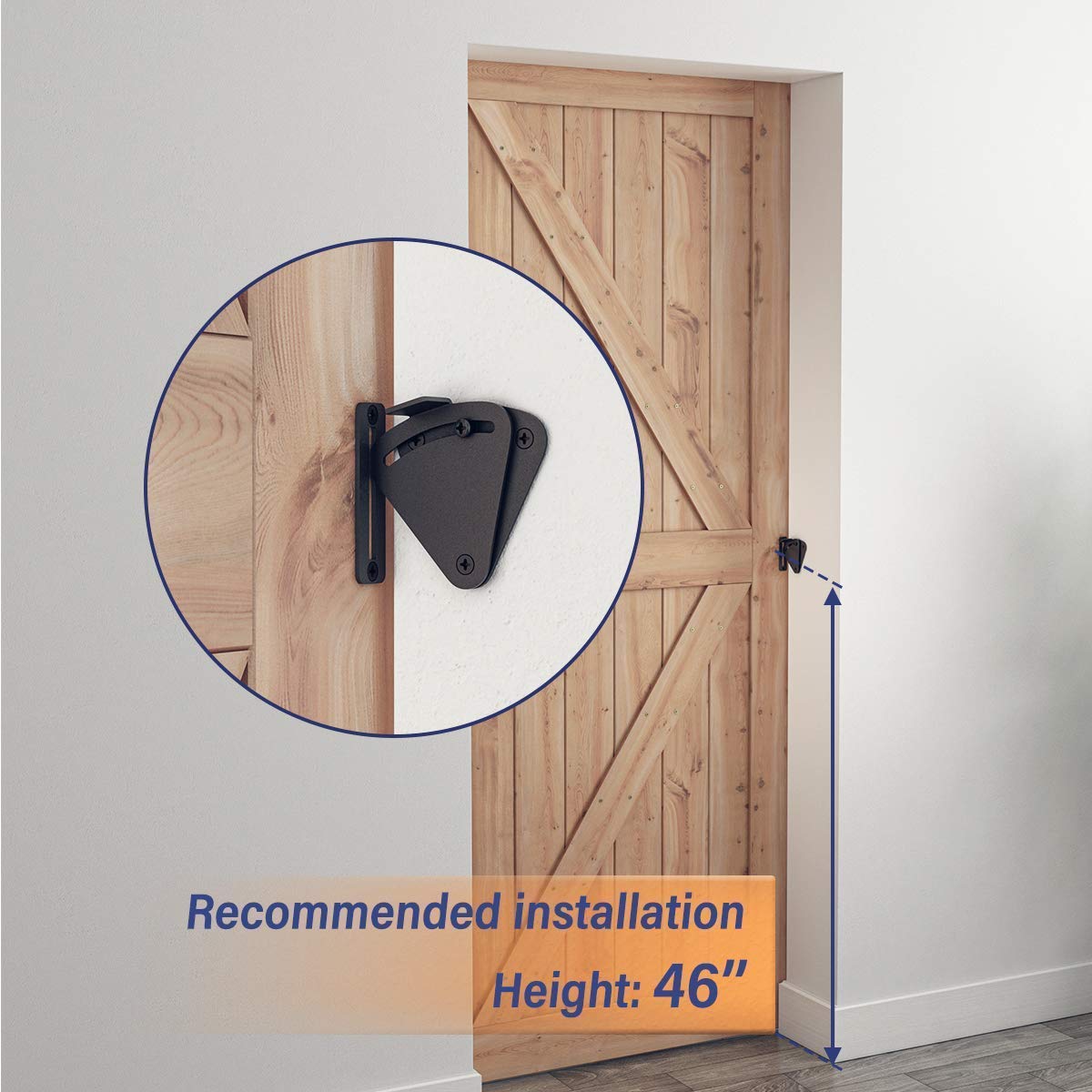 8ft Heavy Duty Sliding Barn Door Hardware Kit(J Shape) + Barn Door Bottom Adjustable Floor Guide Roller + 12" Pull and Flush Barn Door Handle + Barn Door Large Size Latch Lock