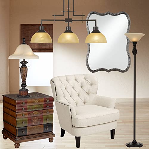 Regency Hill Traditional Torchiere Floor Lamp 70" Tall Hand Applied Black Bronze Swirl Font Amber Glass Shade Standing Pole Light for Living Room Reading House Bedroom Home Office Decor