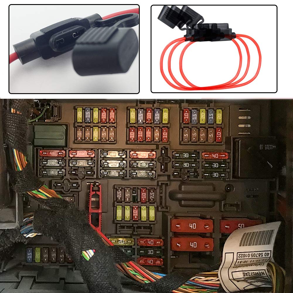 MuHize 120 Pcs Car Fuses & Tap Adapter, Upgraded ATM Assorted Blade Fuses with Inline 16 AWG Gauge Holder, Replacement for Automotive Us