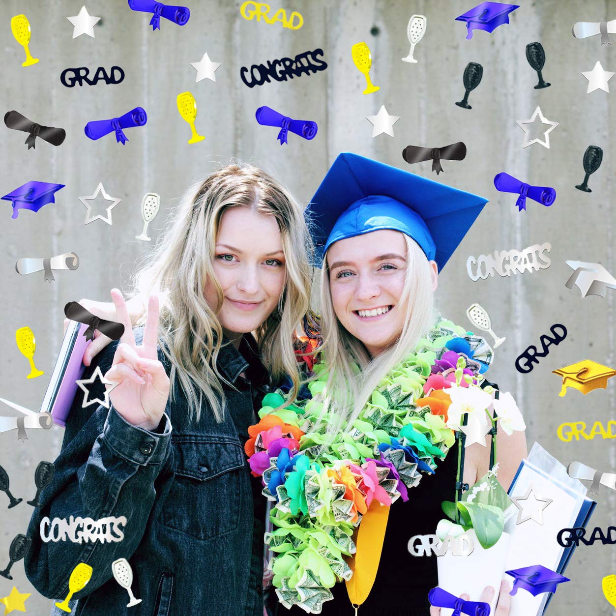 2022 Graduation Confetti Party Supplies Grad Nursing Party Table Decorations Congrats Diploma Star Cap Gold Black Silver Mix (Graduation Blue)